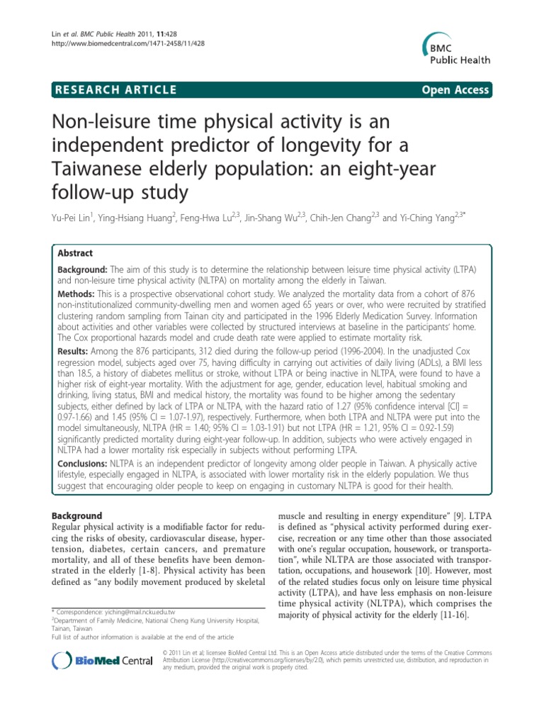 Non-Leisure Time Physical Activity Is An Independent Predictor of Longevity For A Taiwanese ...