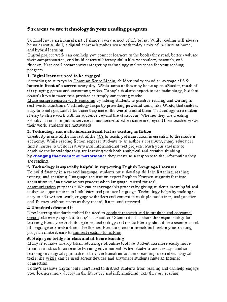 5 Reasons To Use Technology in Your Reading Program | PDF | Phonics ...