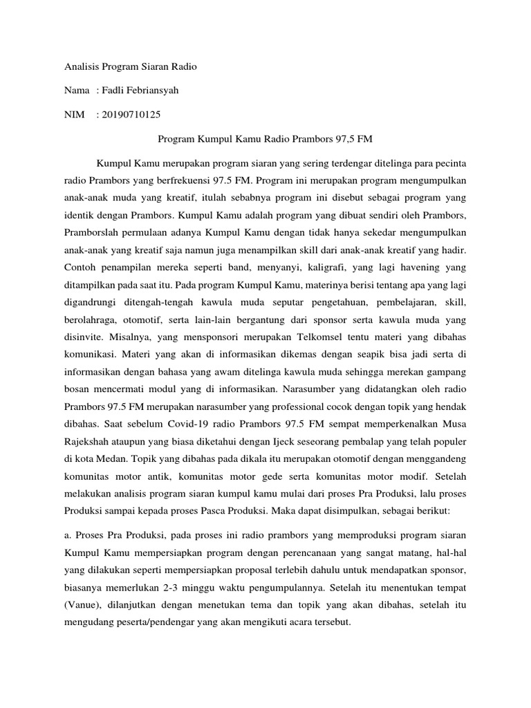 Analisis Program Siaran Radio | PDF