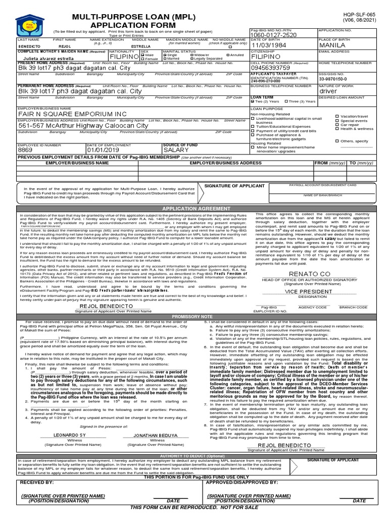 SLF065 MultiPurposeLoanApplicationForm V06 | PDF | Loans | Economies
