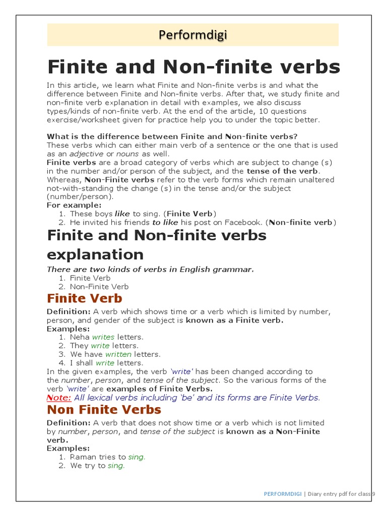 Finite and Non Finite Verbs | PDF