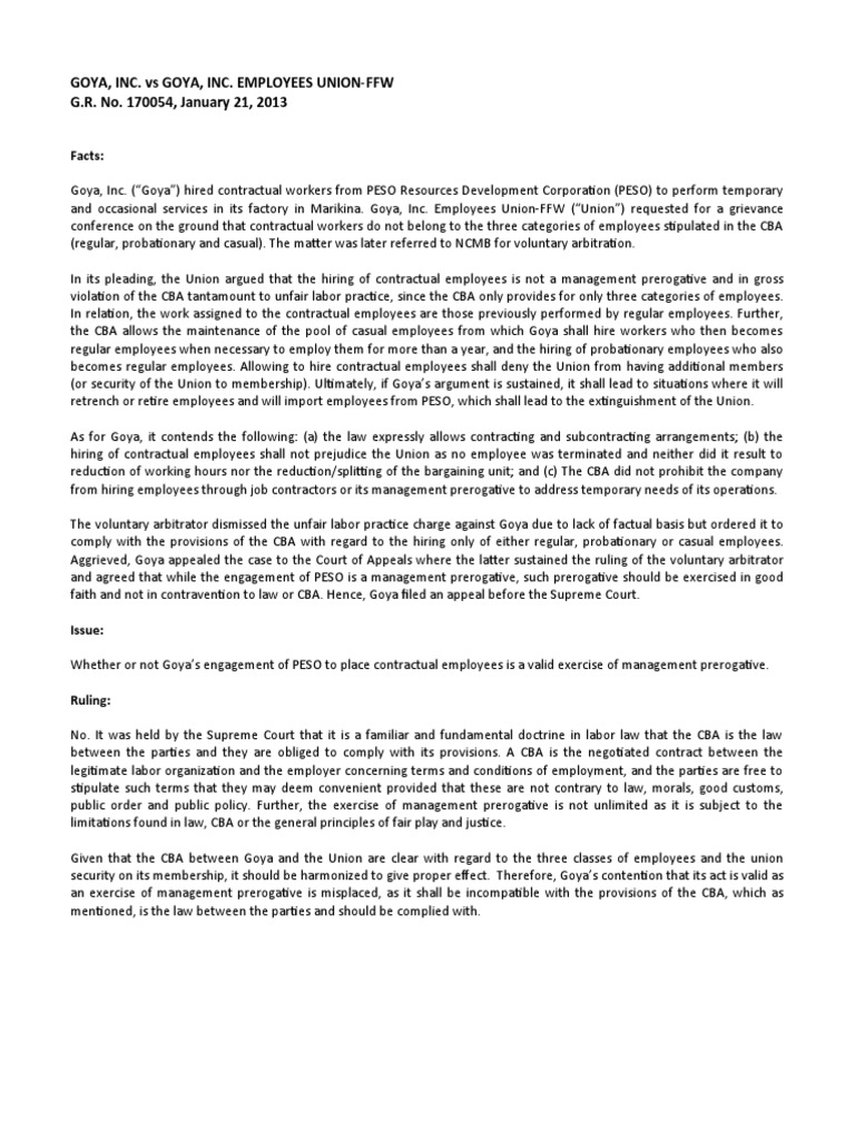 Sample Case Digest | PDF | Employment | Collective Agreement