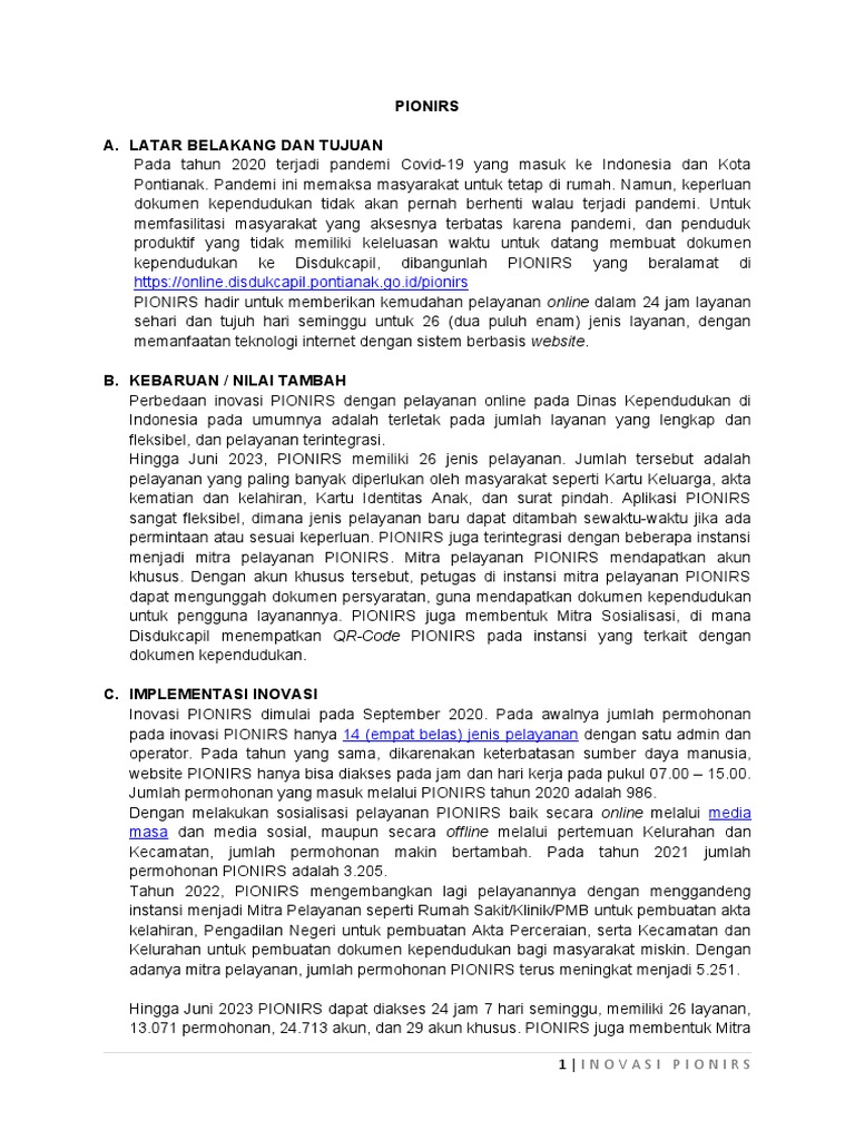 Ringkasan Inovasi PIONIRS | PDF