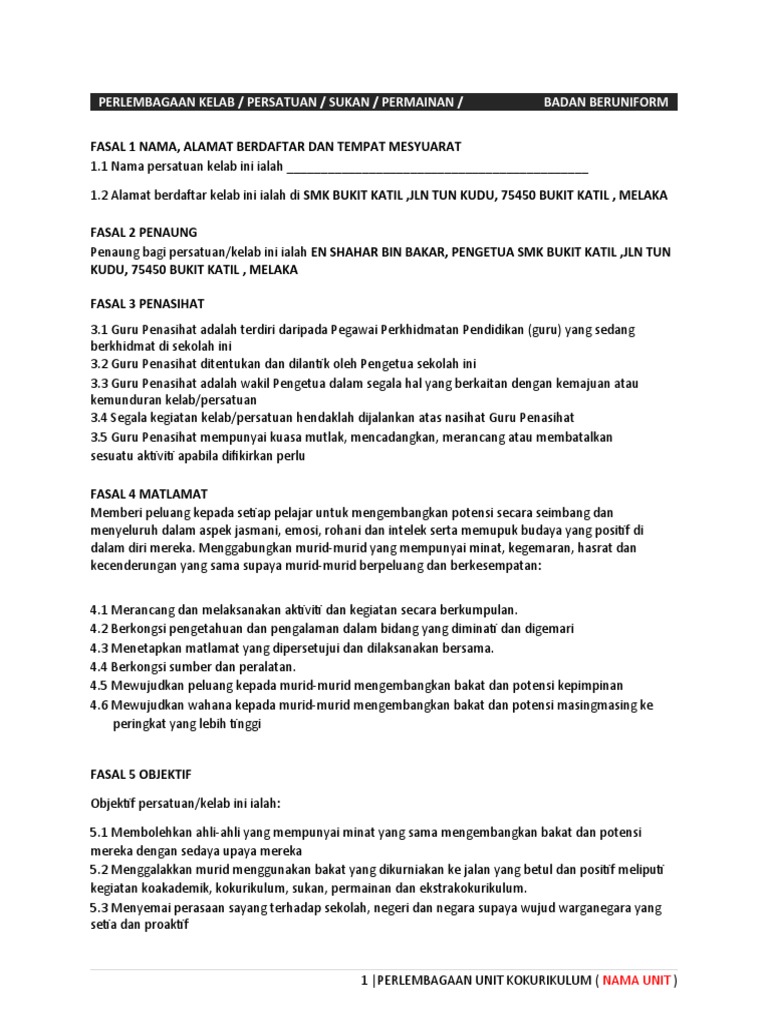 Draf Pelembagaan Unit Koku Tahun 2023 | PDF