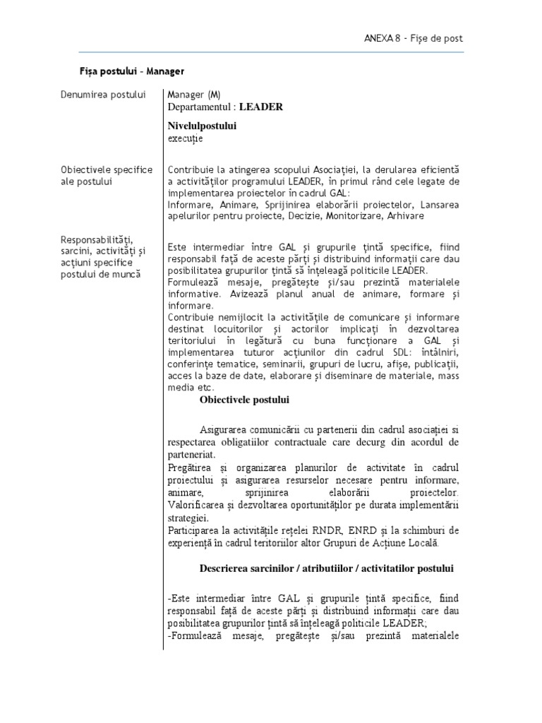 Anexa 8 Fise de Post Cu Track | PDF