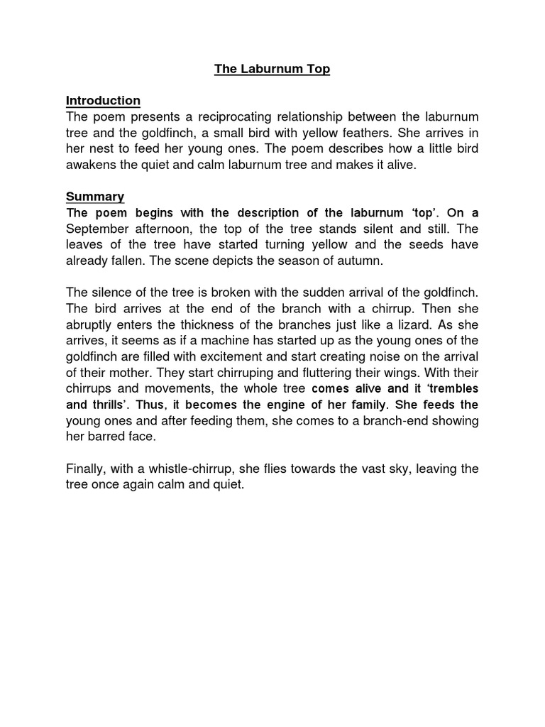 The Laburnum Top - Summary | PDF