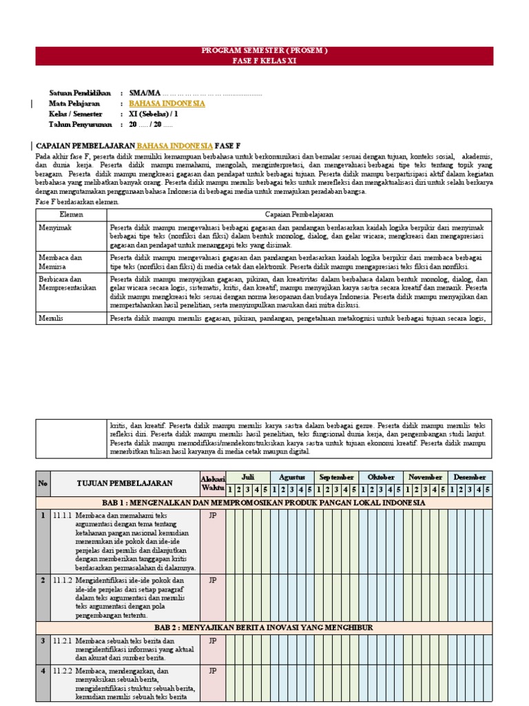 PROSEM - Bahasa Indonesia 11 | PDF
