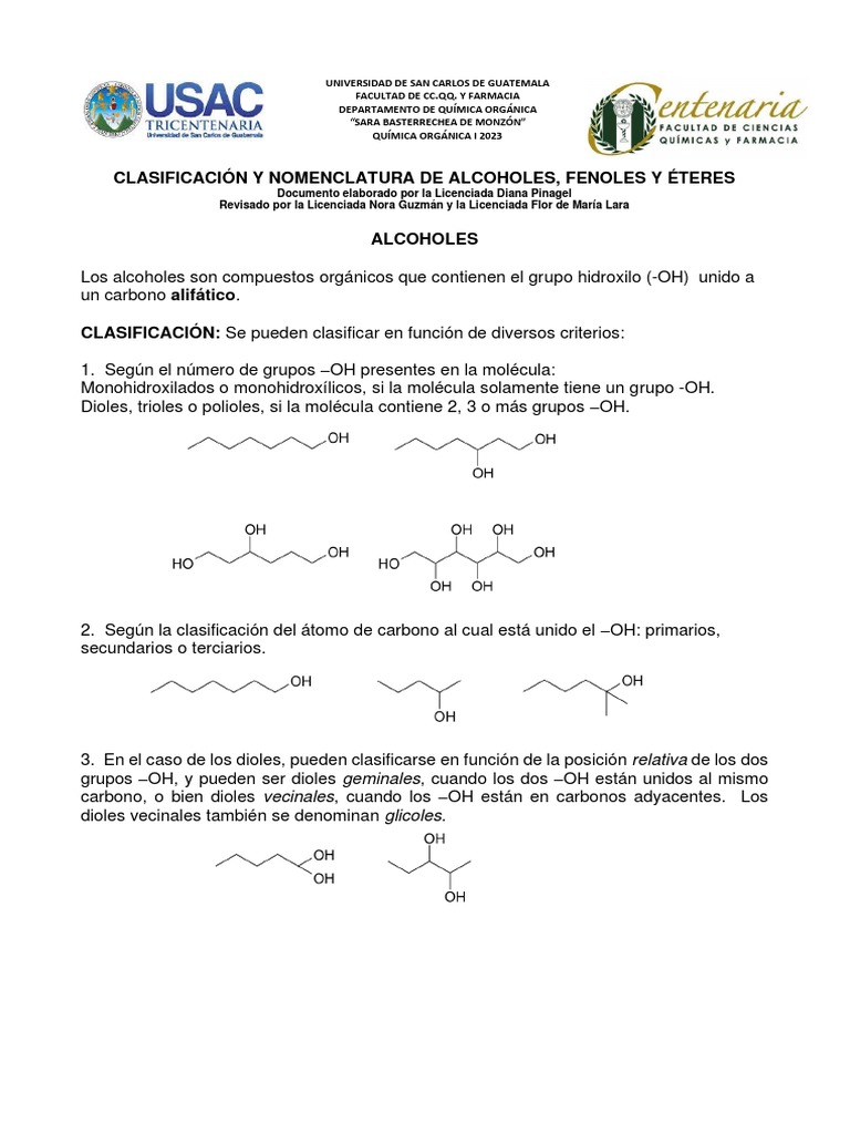 Alcoholes, Fenoles y Éteres: Clasificación y Nomenclatura | PDF | Éter | Química Orgánica