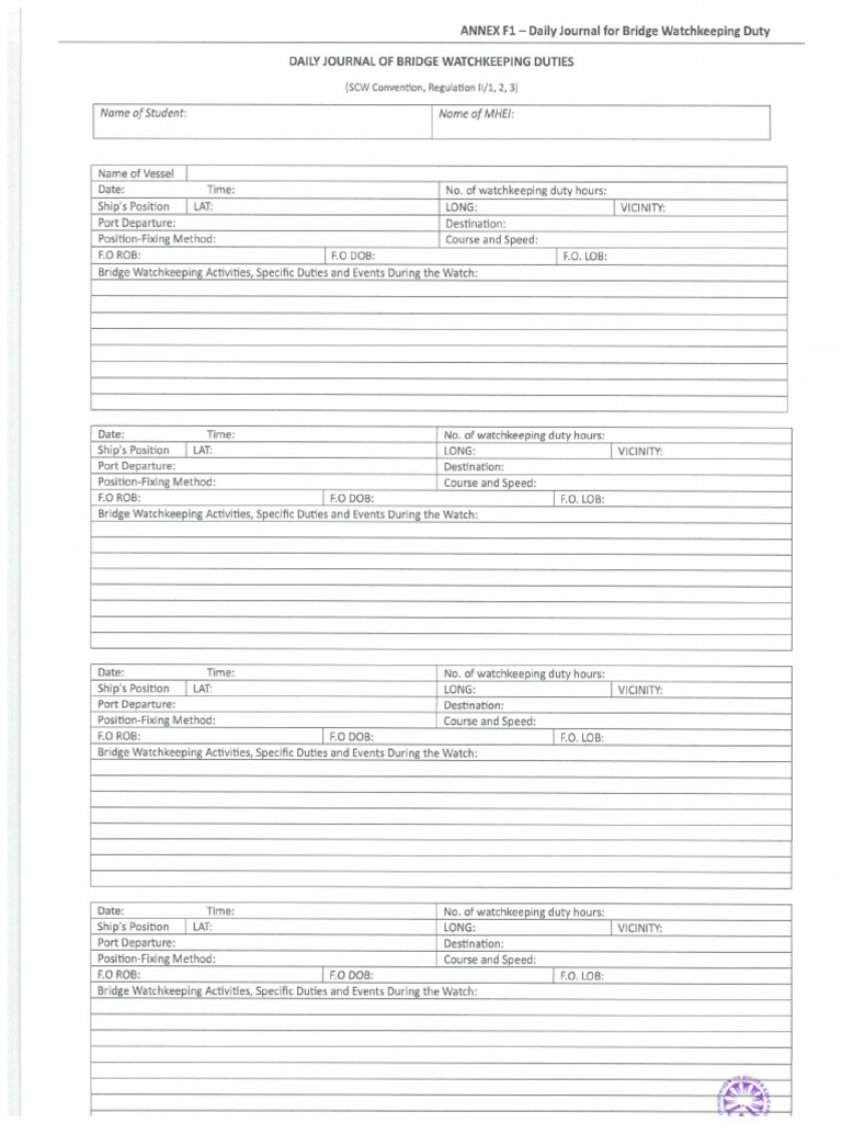 JCMMC 1 S. 2023 Annex f1 BSMT Daily Journal | PDF