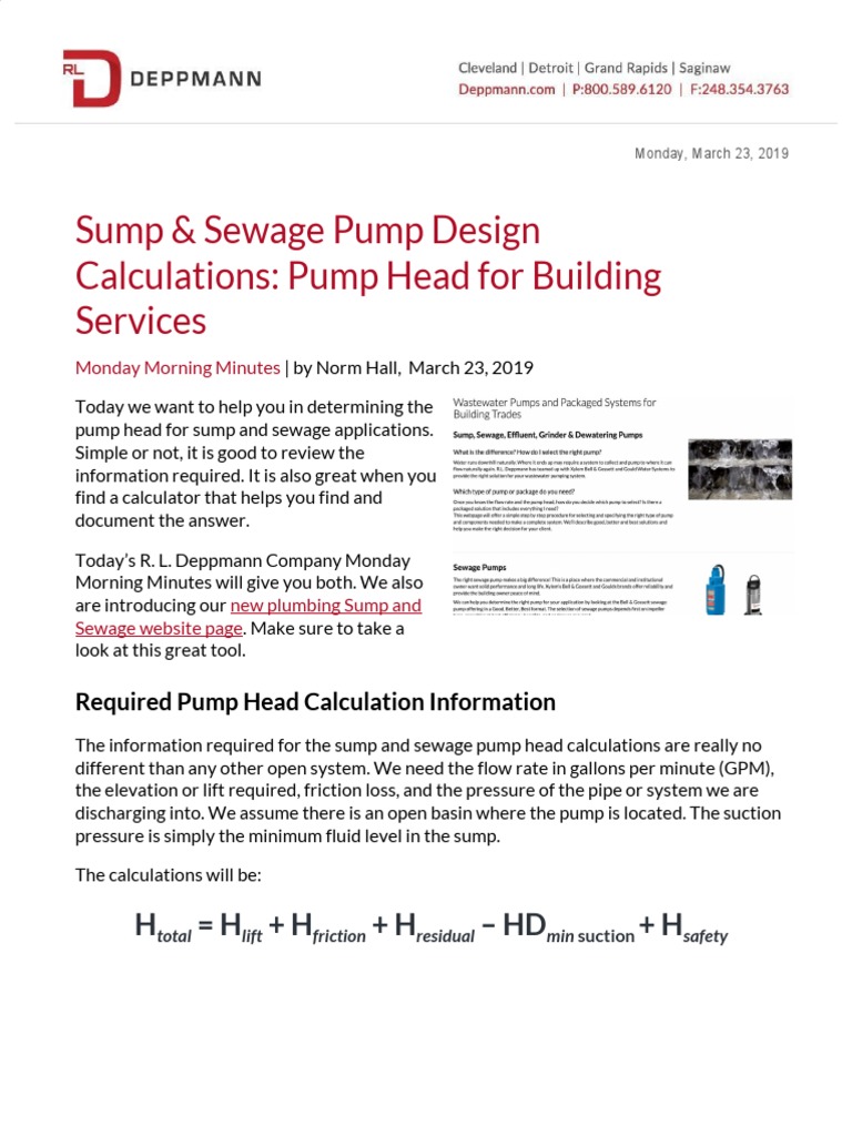 RLD - MMM - 3 - 23 - 20 - Sump Sewage Pump Design Calculations - Pump ...