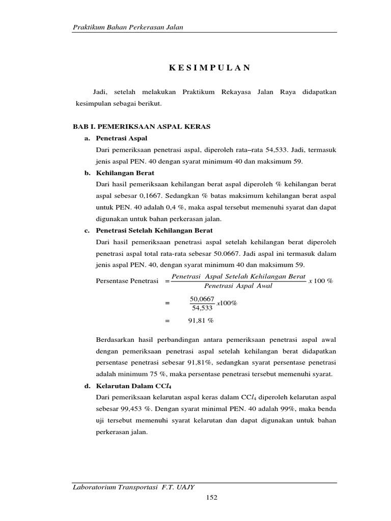 Kesimpulan Pemeriksaan Aspal | PDF