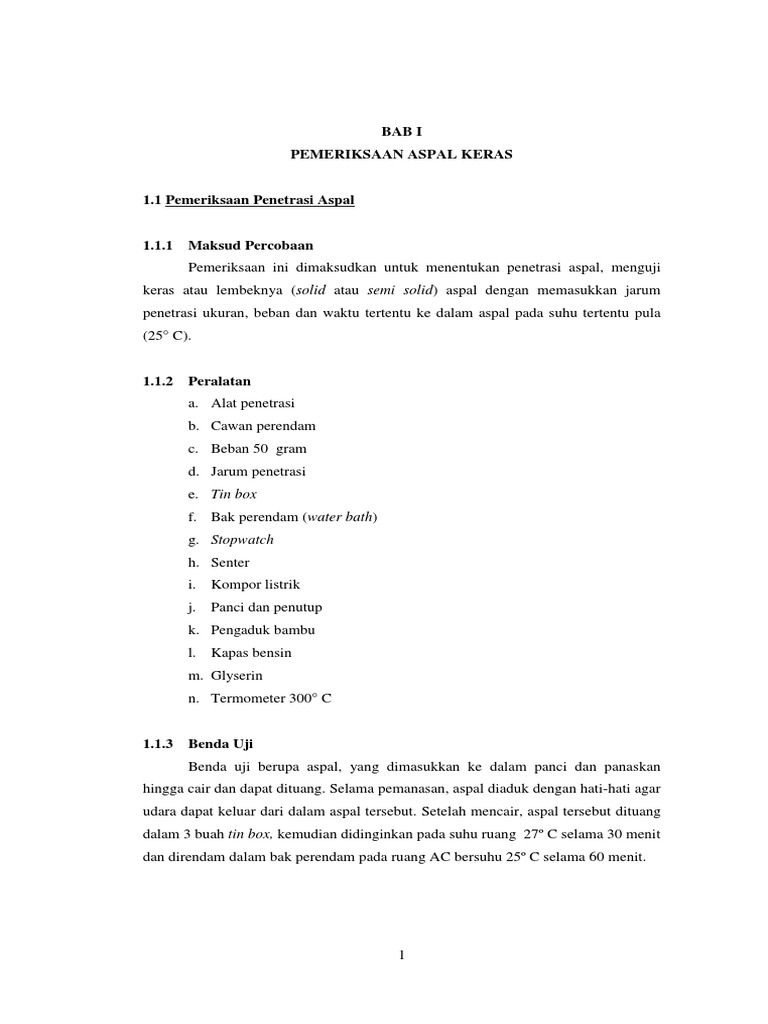 Bab I Pemeriksaan Aspal Keras | PDF