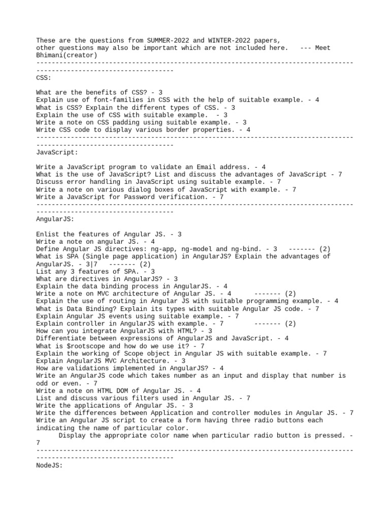 AWP All Chap Imp GTU Questions | PDF