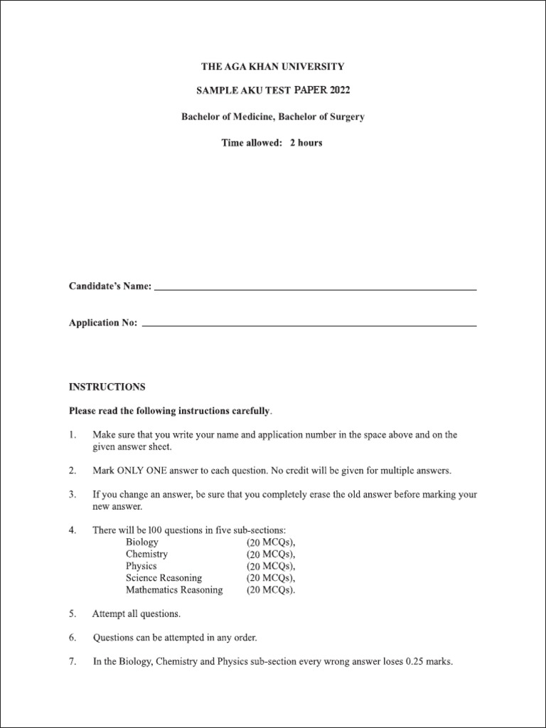 AKU sample-paper-MBBS | PDF