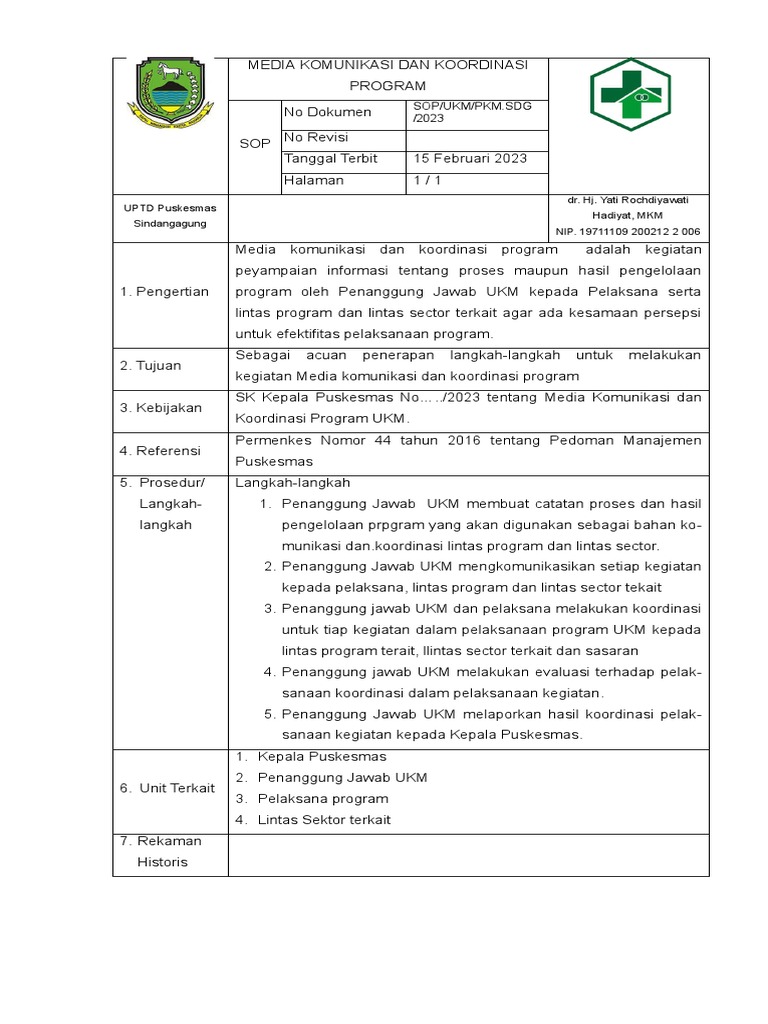 Sop Media Komunikasi Dan Koordinasi Di Puskesmas | PDF | Bisnis | Pengembangan Diri