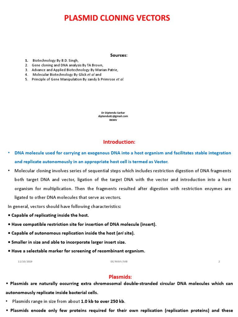 Plasmid Cloning Vectors Mcba p7 T | PDF