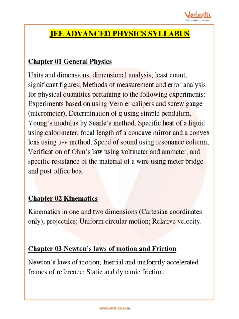 JEE Advanced Physics Syllabus 2022 - Free PDF Download | PDF