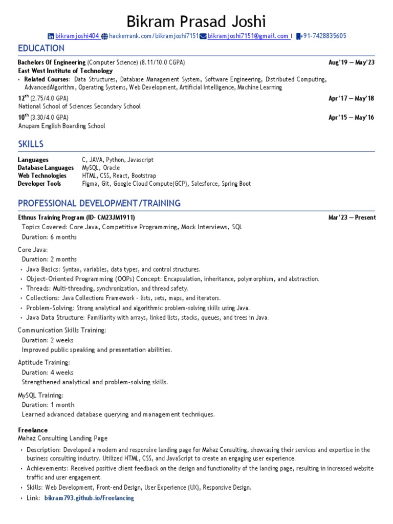 Resume_Bikram_Prasad_Joshi | PDF | Databases | World Wide Web