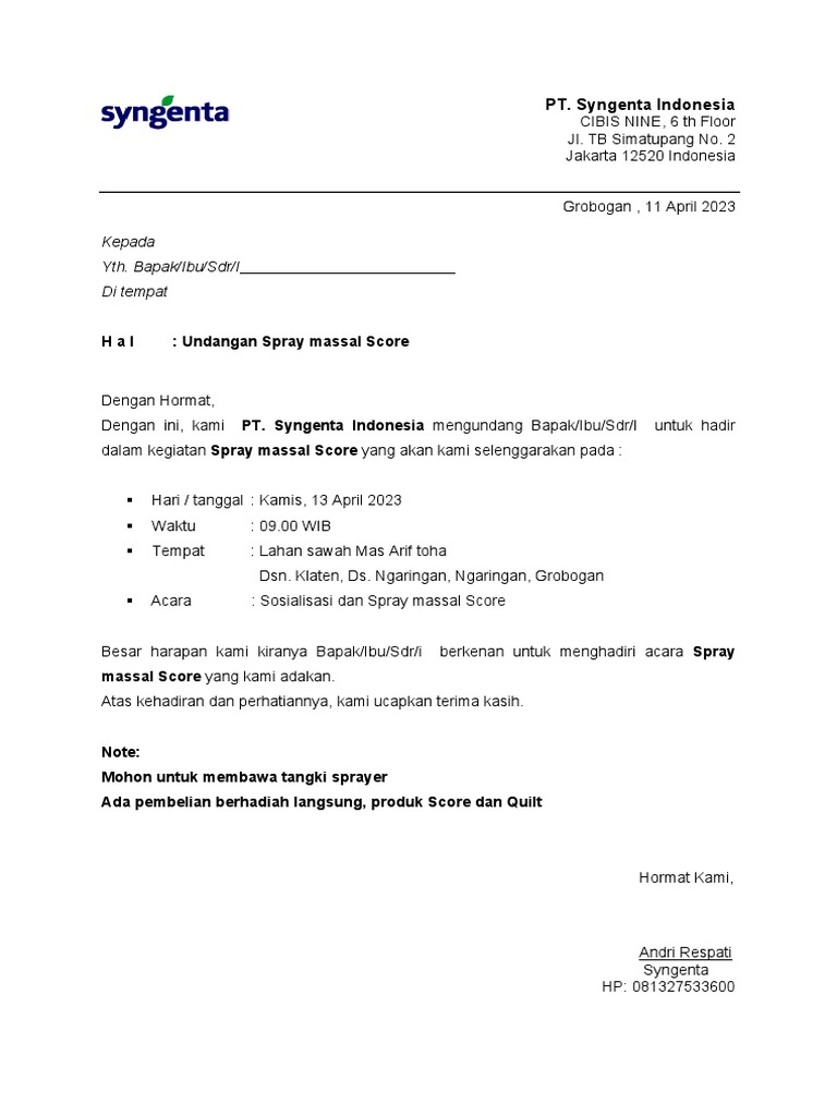 Undangan Spray Massal Score | PDF
