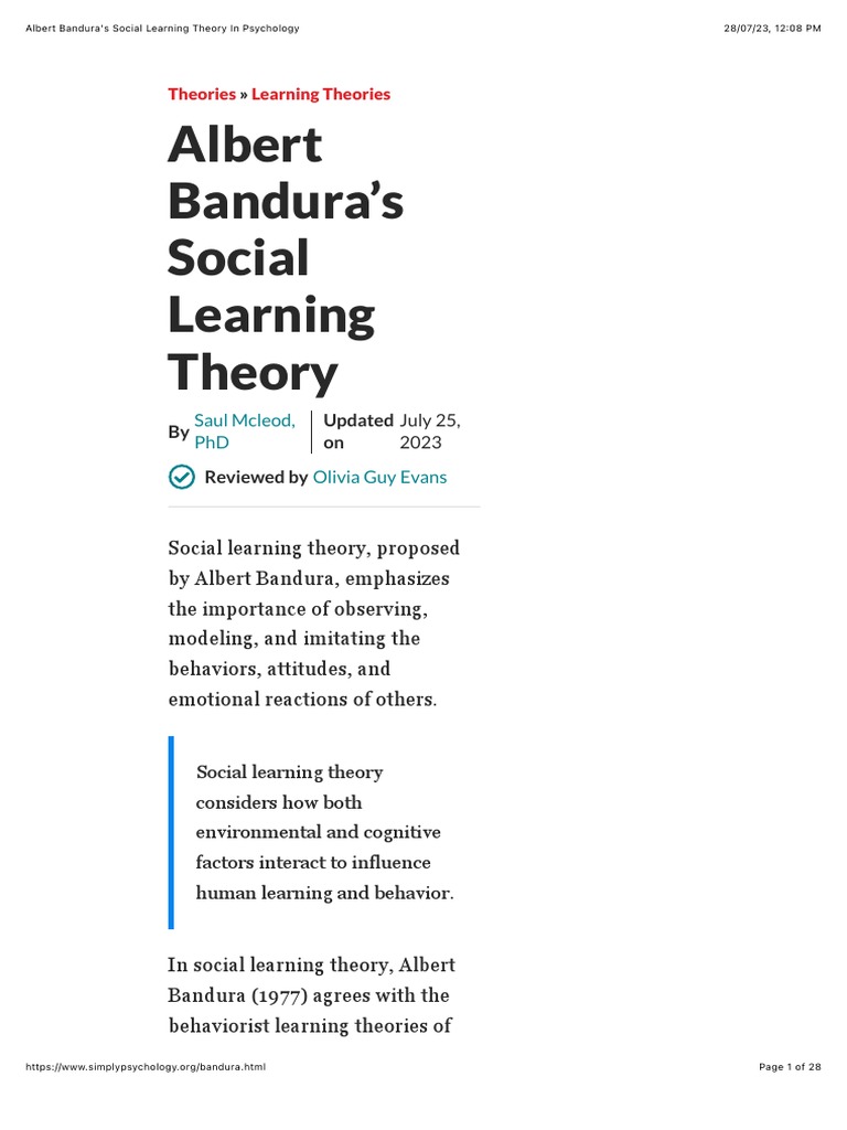 Albert Bandura's Social Learning Theory in Psychology | PDF