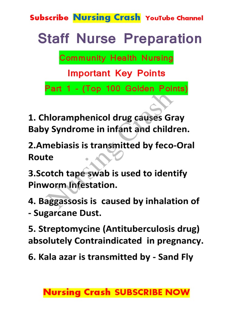 100 Community Health Nursing Key Points by Nursing Crash Yt | PDF