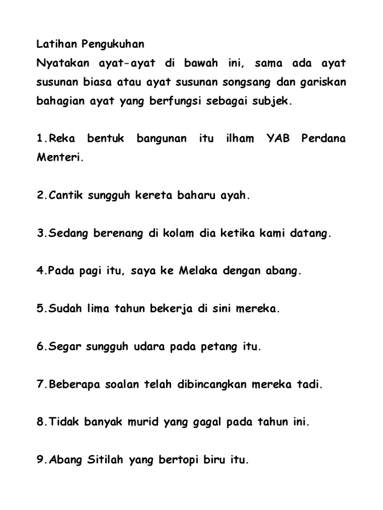 Latihan Pengukuhan Ayat Songsang | PDF