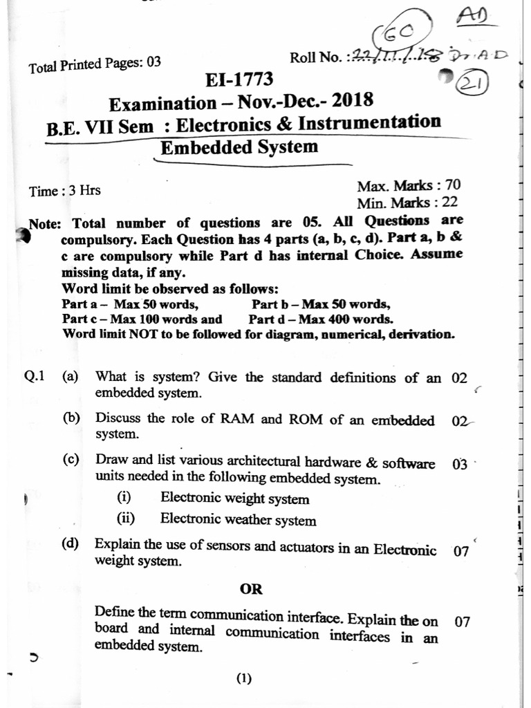 Embedded System Exam Papers Old EI EC | PDF