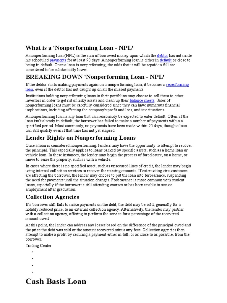 What Is A Nonperforming Loan NPL | PDF | Loans | Finance & Money Management What Is A Nonperforming Loan NPL | PDF | Loans | Finance & Money Management