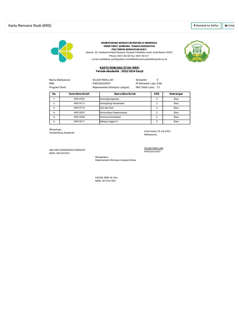 Kartu Rencana Studi (KRS) | PDF