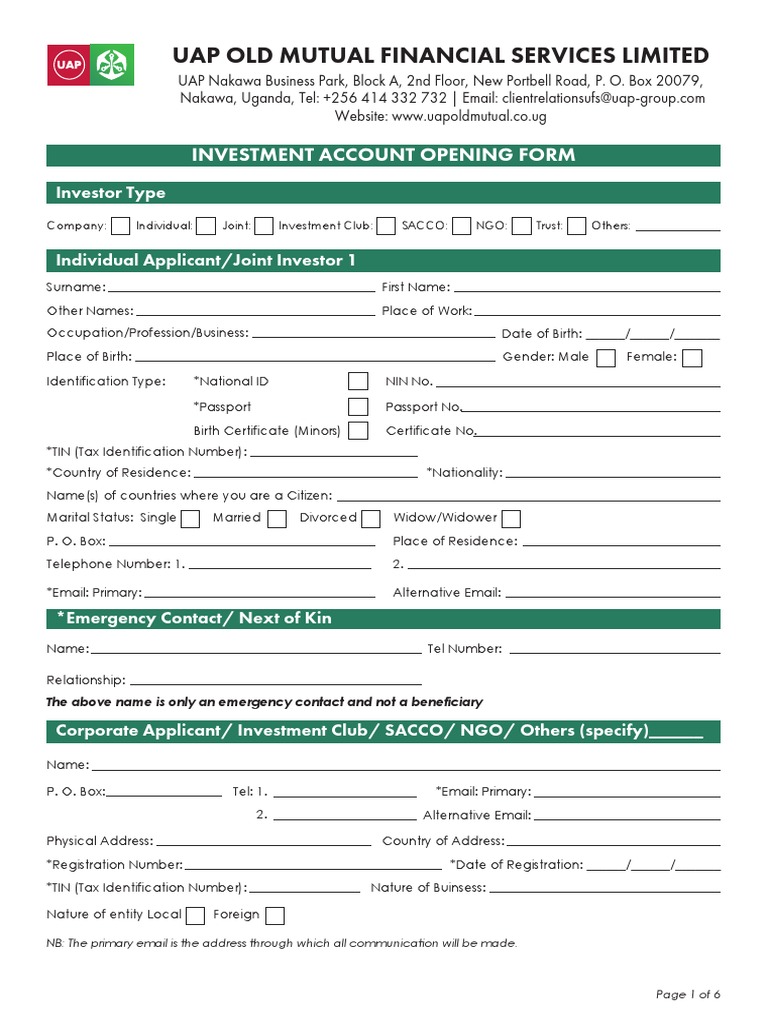 New Uap Investment Account Opening Form January 2021 | PDF