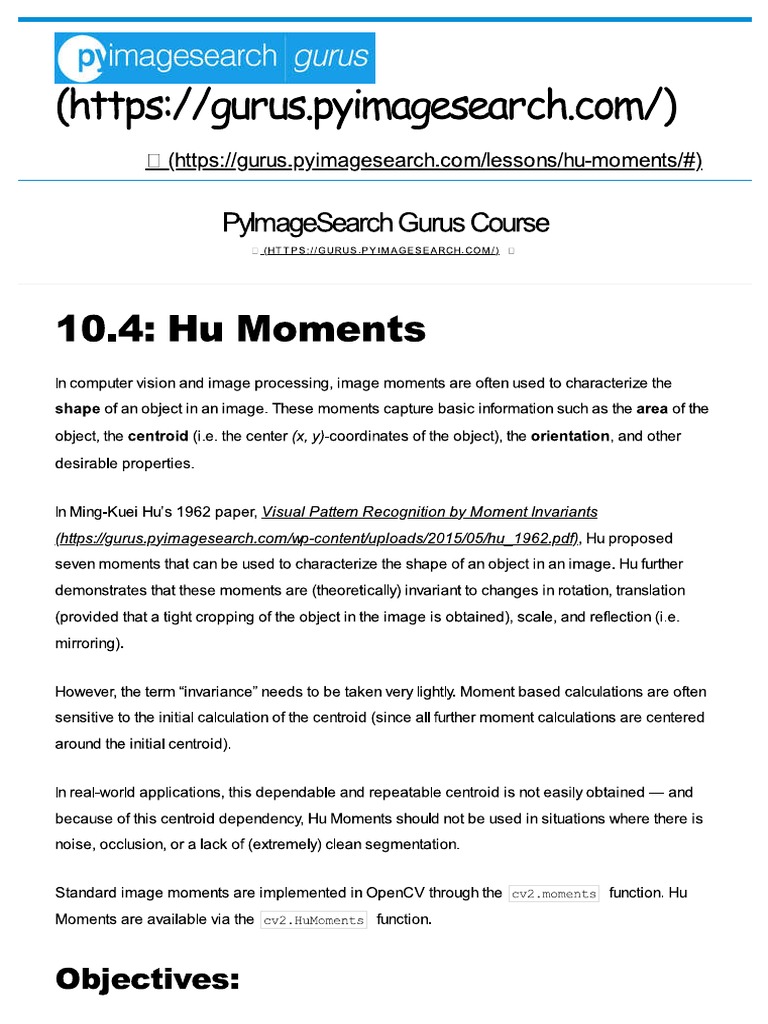 10.4 - Hu Moments - PyImageSearch Gurus | PDF