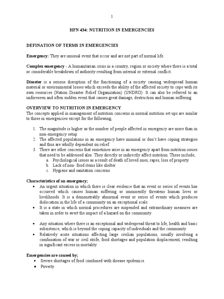 NUTRITION IN EMERGENCIES Full Notes-1 | PDF | Natural Disasters ...