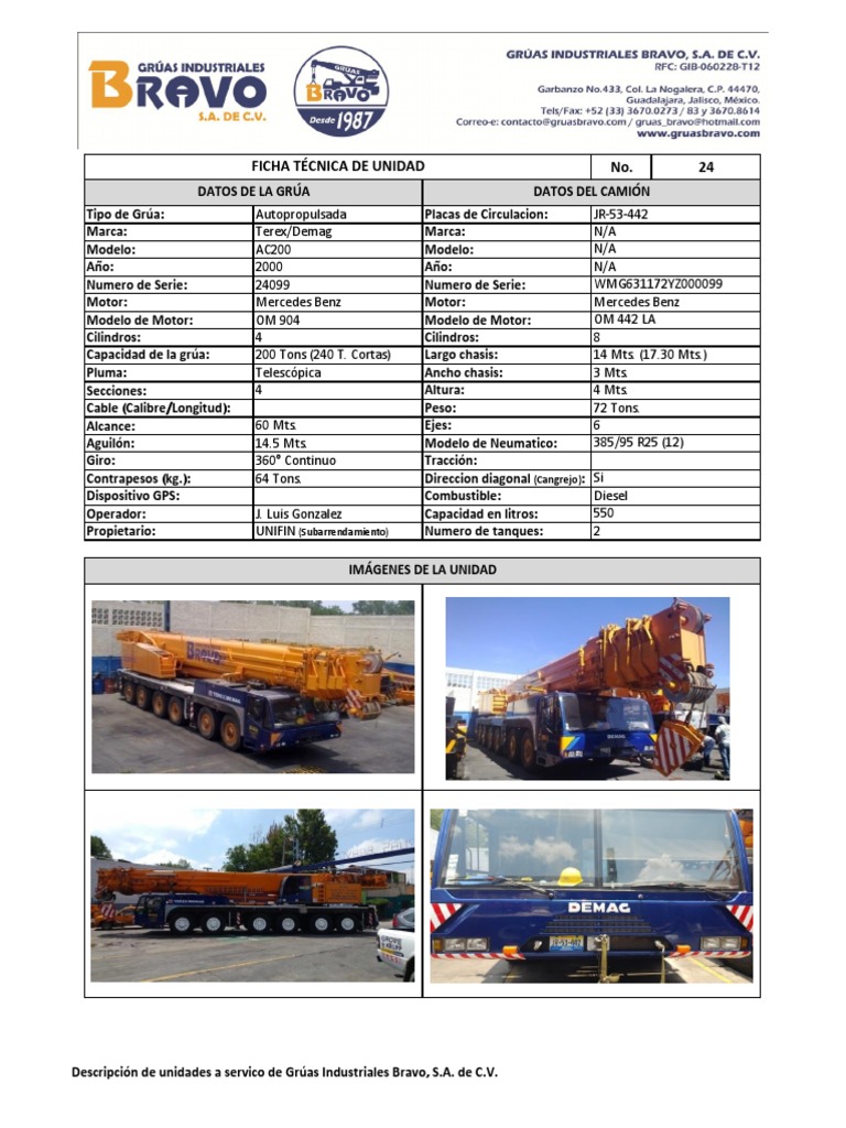 Ficha Tecnica de Gruas (U24) | PDF