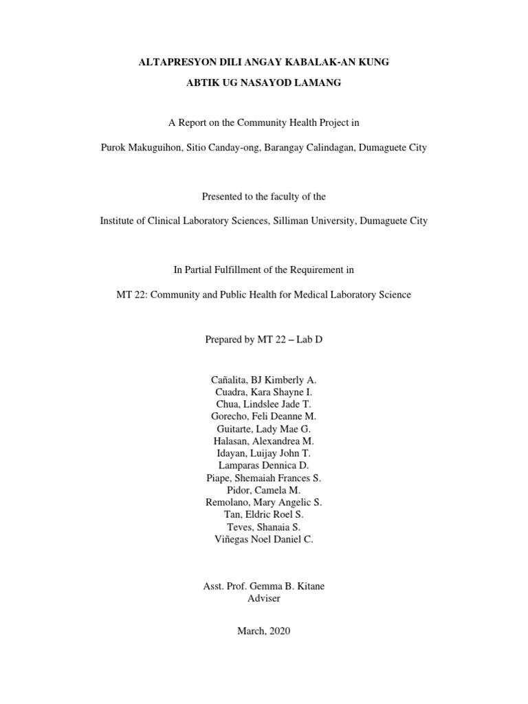 Community Health Project Report | PDF | Hypertension | Blood Pressure
