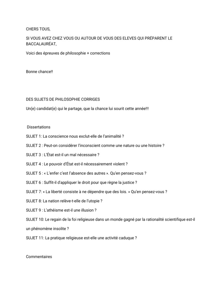 Sujet Corrigés de Philosophie | PDF