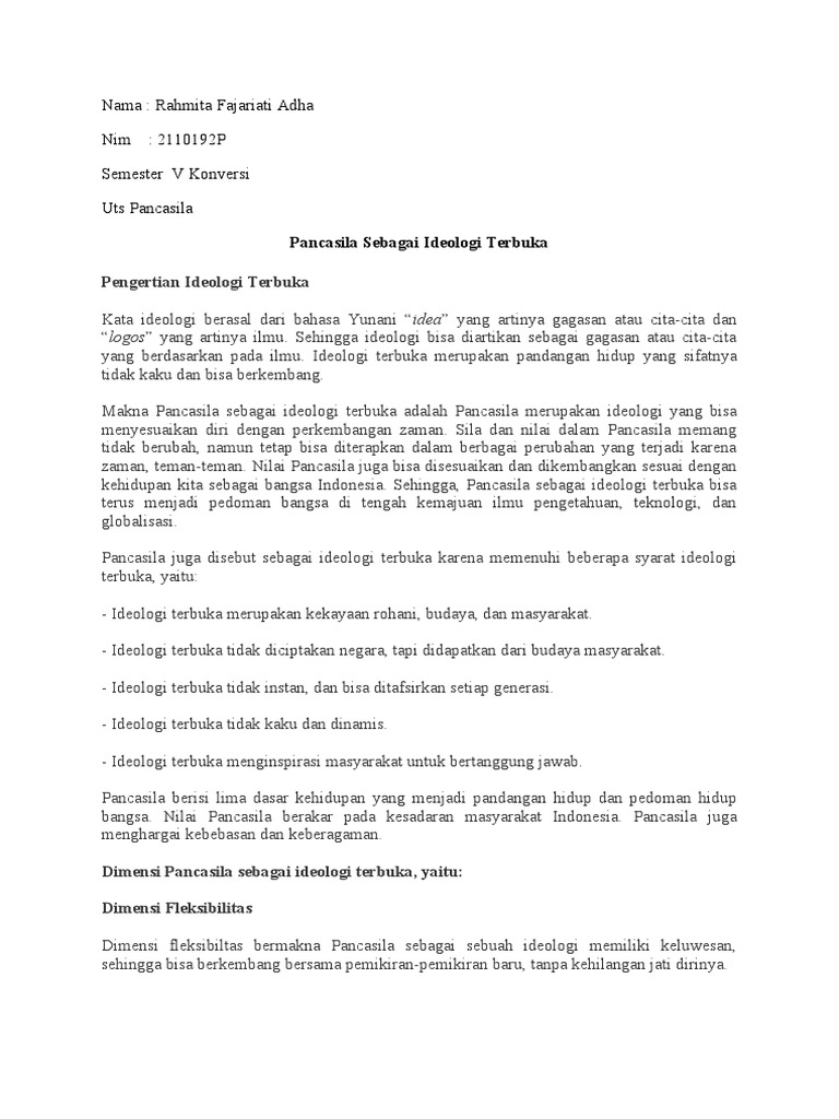 Uts Pancasila Rahmita Fajriati Adha (2010192p) | PDF