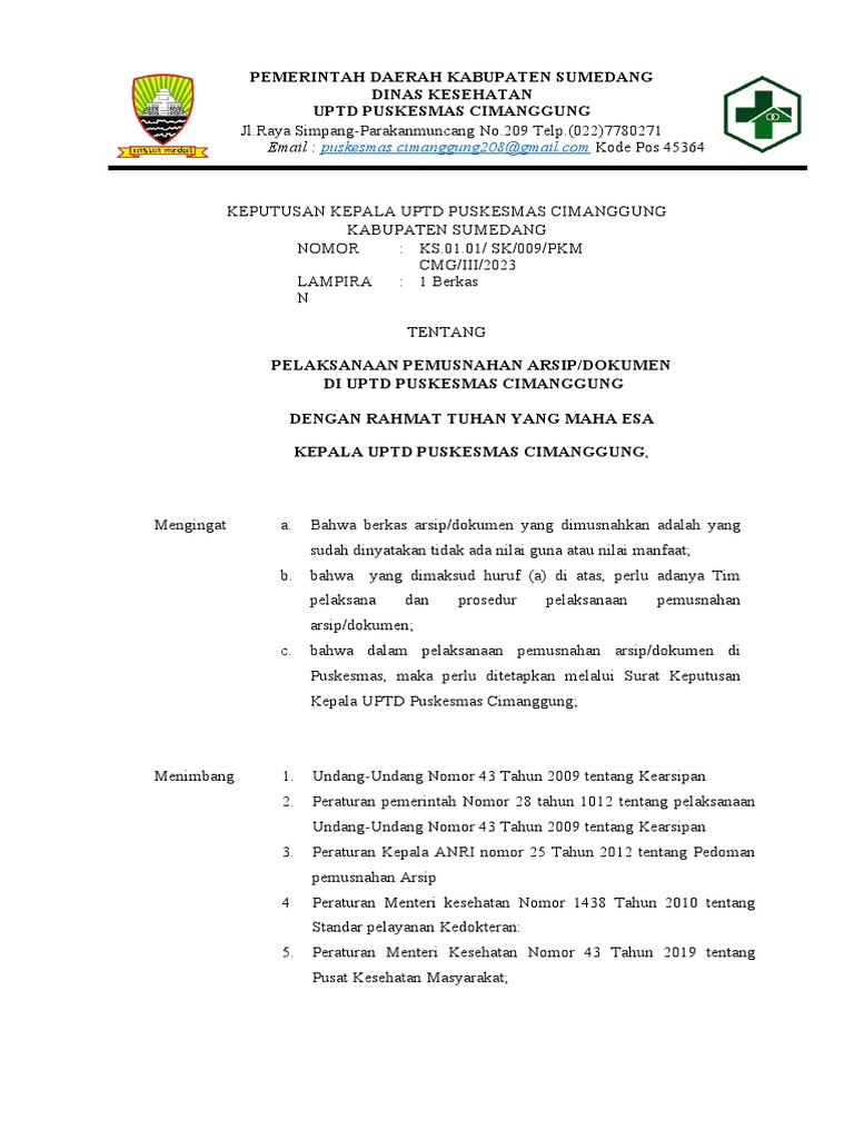 SK Pemusnahan Dokumen Revisi | PDF