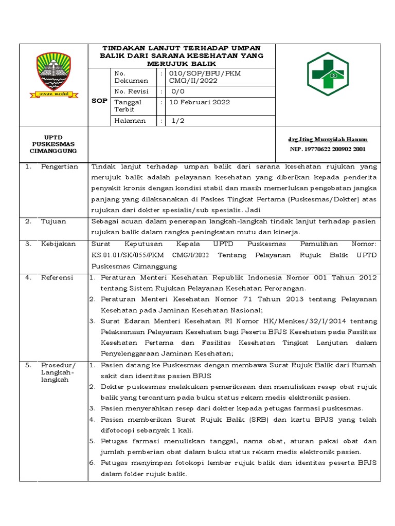 SOP Tindakan Lanjut Umpan Balik PRB | PDF