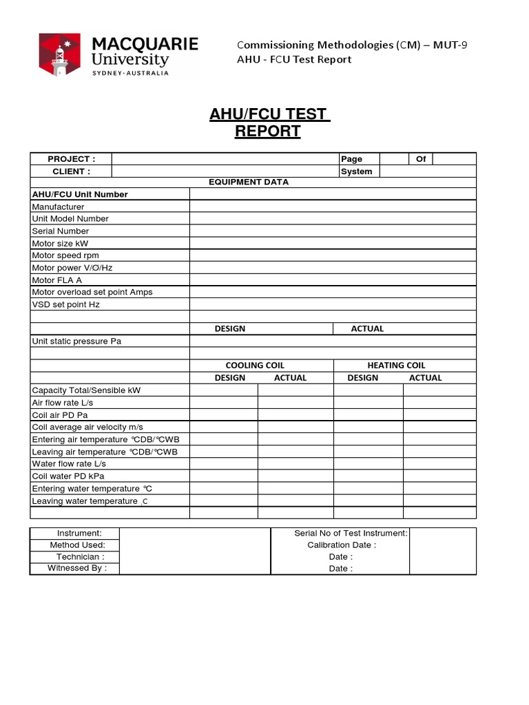 MUT-9 FCU AHU Test Report | PDF