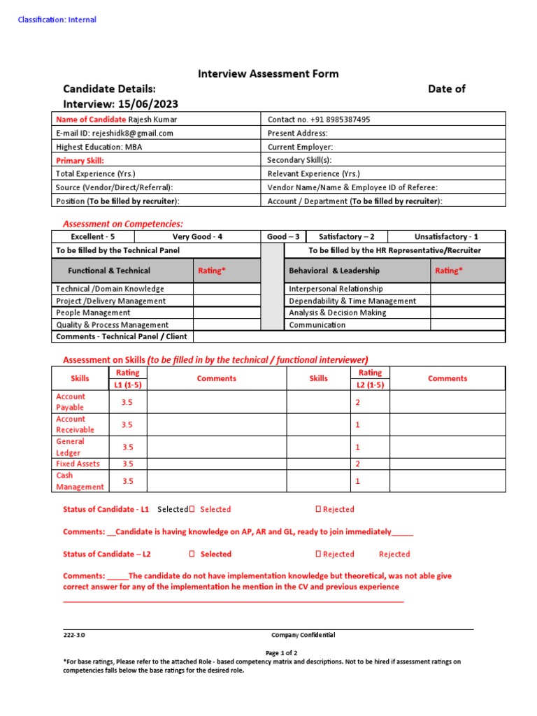 Interview Assessment Form - 1 - Rajesh | PDF