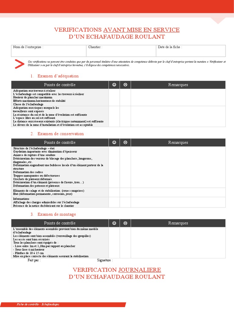 Vérification quotidienne échafaudage roulant | PDF