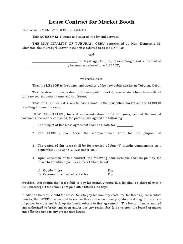 Market Booth Lease Agreement | PDF | Lease | Legal Documents