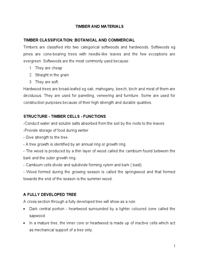 Timber and Materials - Wood Technology EWP Notes | PDF | Wood | Lumber