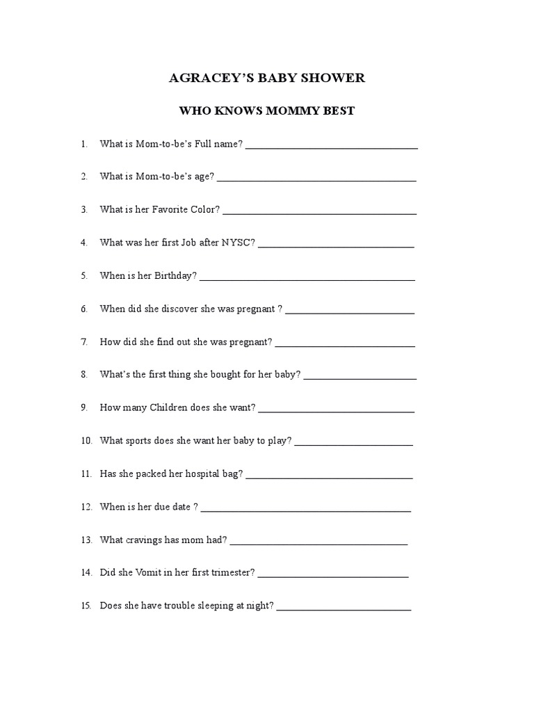 AGRACEY'S BABY Shower Game 2 | PDF