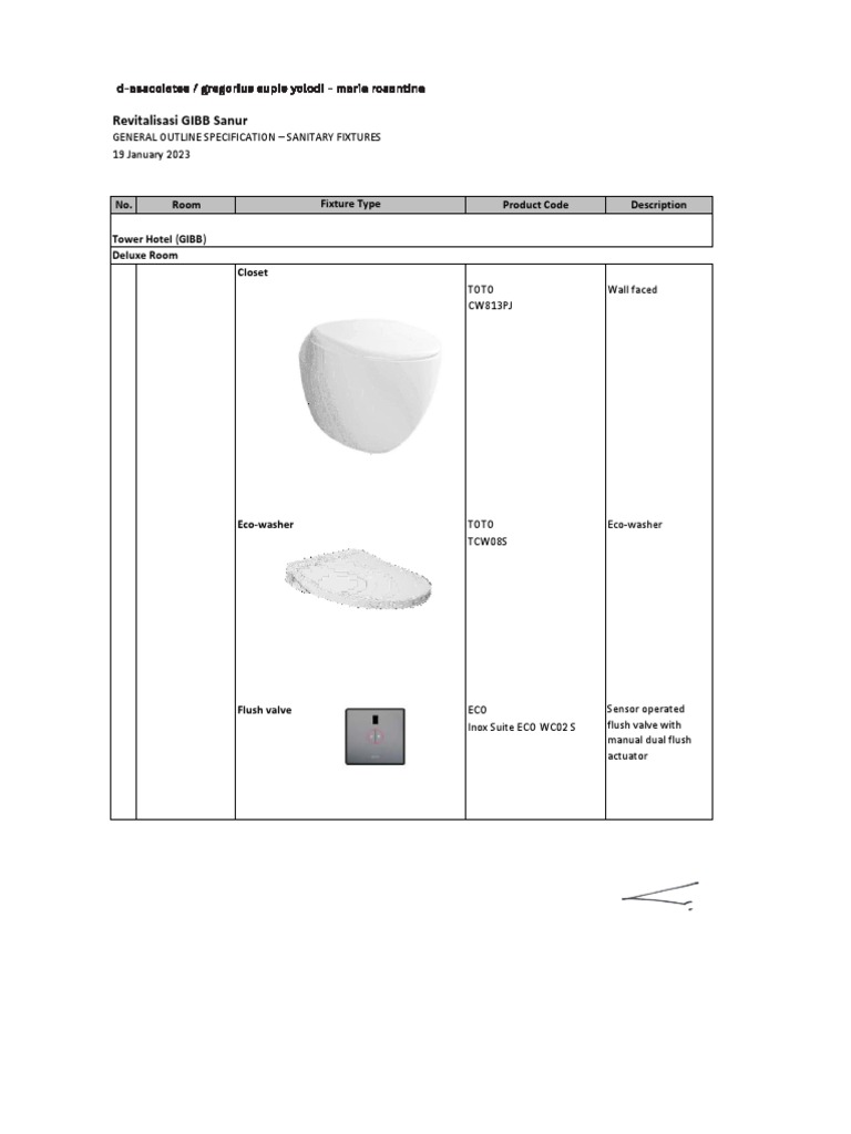 2023 01 19_Outline Spec Sanitary__R5 - TOTO - TOWER_DELUXE | PDF