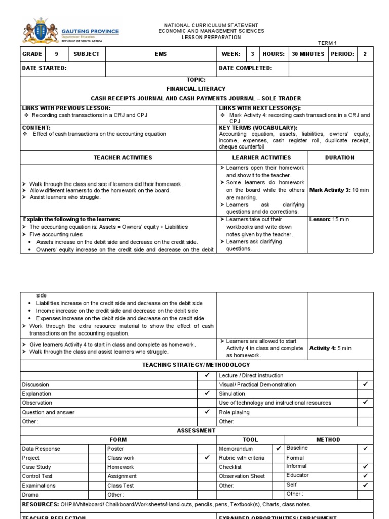 Week 3 Lesson Plan 2 | PDF | Debits And Credits | Trade