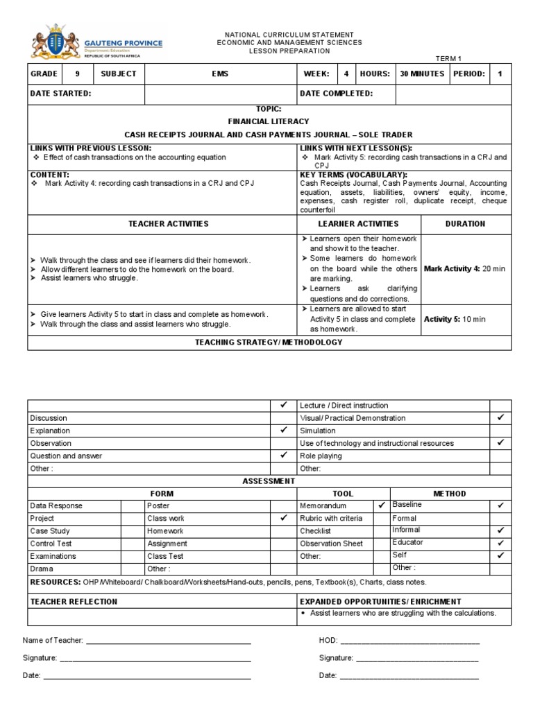 Week 4 Lesson Plan 1 | PDF