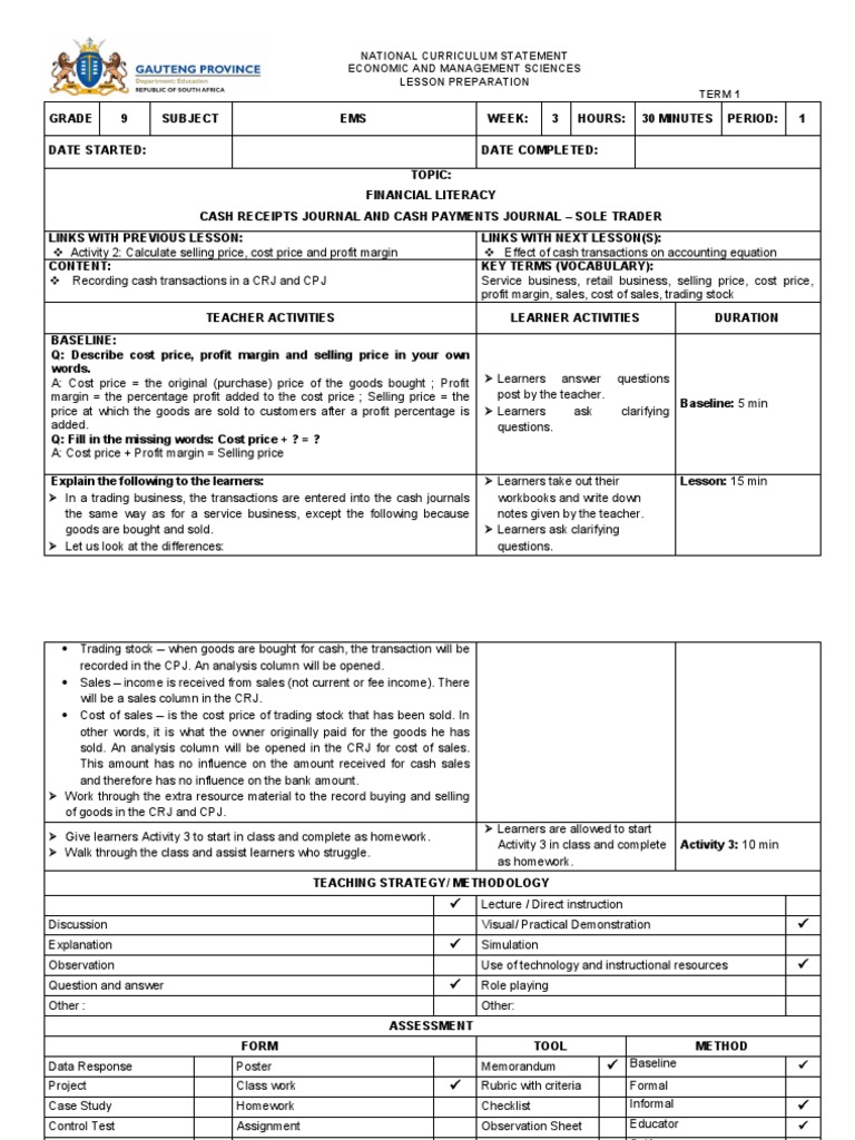Week 3 Lesson Plan 1 | PDF