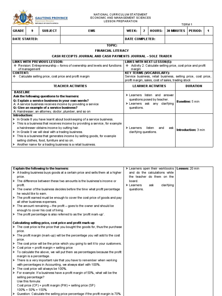 Week 2 Lesson Plan 1 | PDF