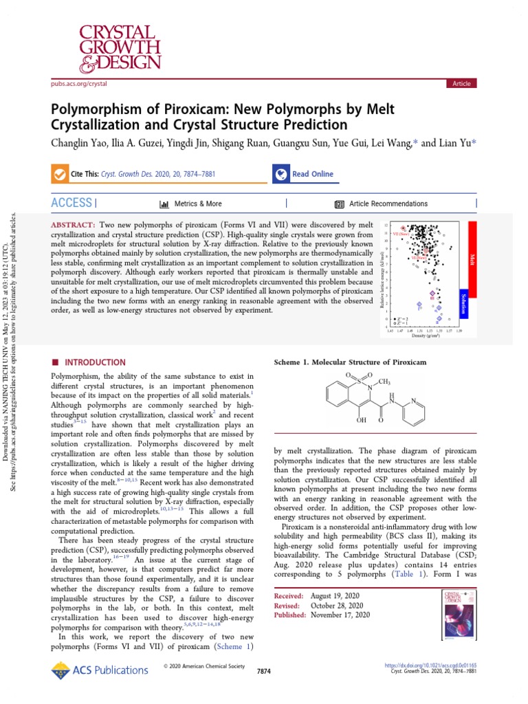 Polymorphism of Piroxicam New Polymorphs by Melt Crystallization and Crystal Structure ...